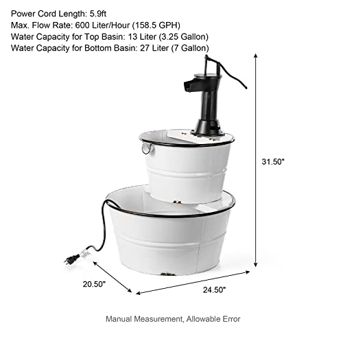 glitzhome Metal Tiered Water Fountain with Pump Garden Tools Waterfall Fountain for Outdoor Patio Garden Backyard Decking Décor White 31.5" H