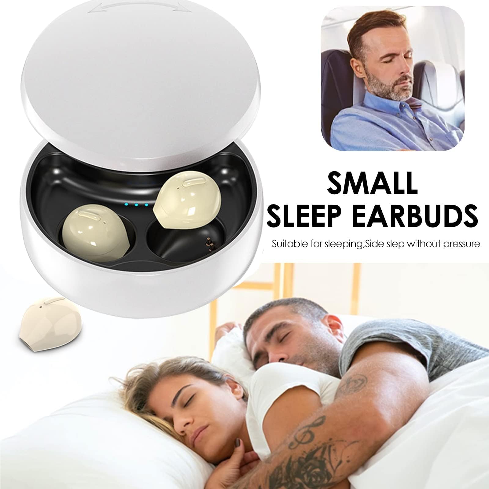 Smallest Invisible Earbuds Wireless Ear Buds Bluetooth in Ear Mini Discreet Small Tiny Earpiece Sleep Earbuds Hidden with Charging Case Headphones for Small Ears Work Sleeping Android iOS Yellow