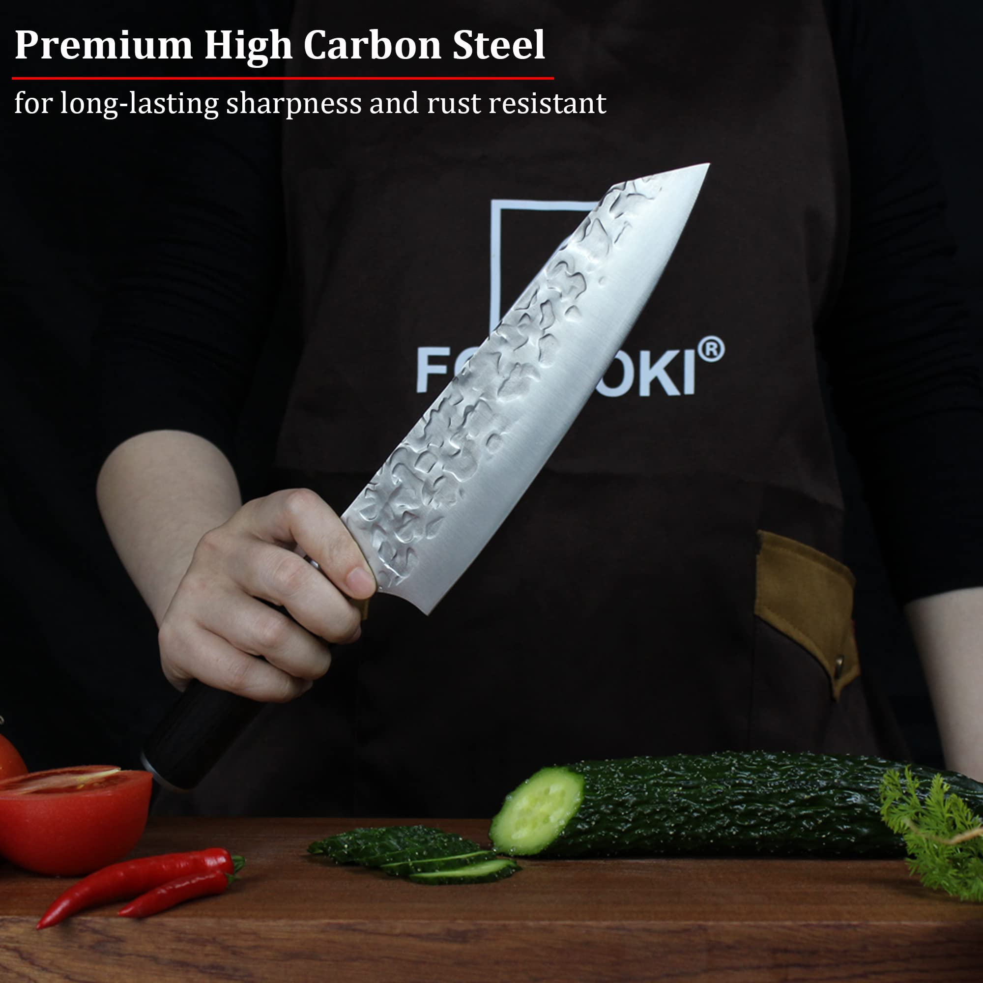 FODCOKI Chef Knife 8 inch Japanese Gyuto Kiritsuke Kitchen Knife- All Purpose Forged Sharp Cutting Meat Vegetable Small-Bones High Carbon Steel Wood Handle