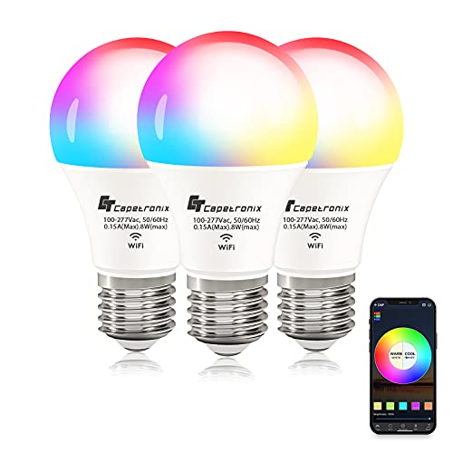 CT CAPETRONIX Smart WiFi LED Light Bulbs, Work with Alexa Echo Dot, Google Home(No Hub Required), RGBW Color Changing Light Bulbs, A19 E26, 8W 800Lumens, Equivalent 60W, Dimmable, 2.4Ghz only, 3 Pack