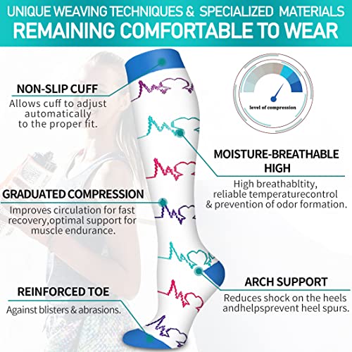 COOLOVER Copper Compression Socks for Women and Men(6 Pairs)-Best Support for Running, Athletic, Nursing, Travel