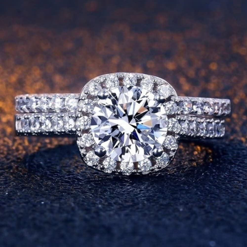 Fashion Square inlaid zircon ring wedding ring for women ring round diamond wedding gift Mother's Day(size,9)