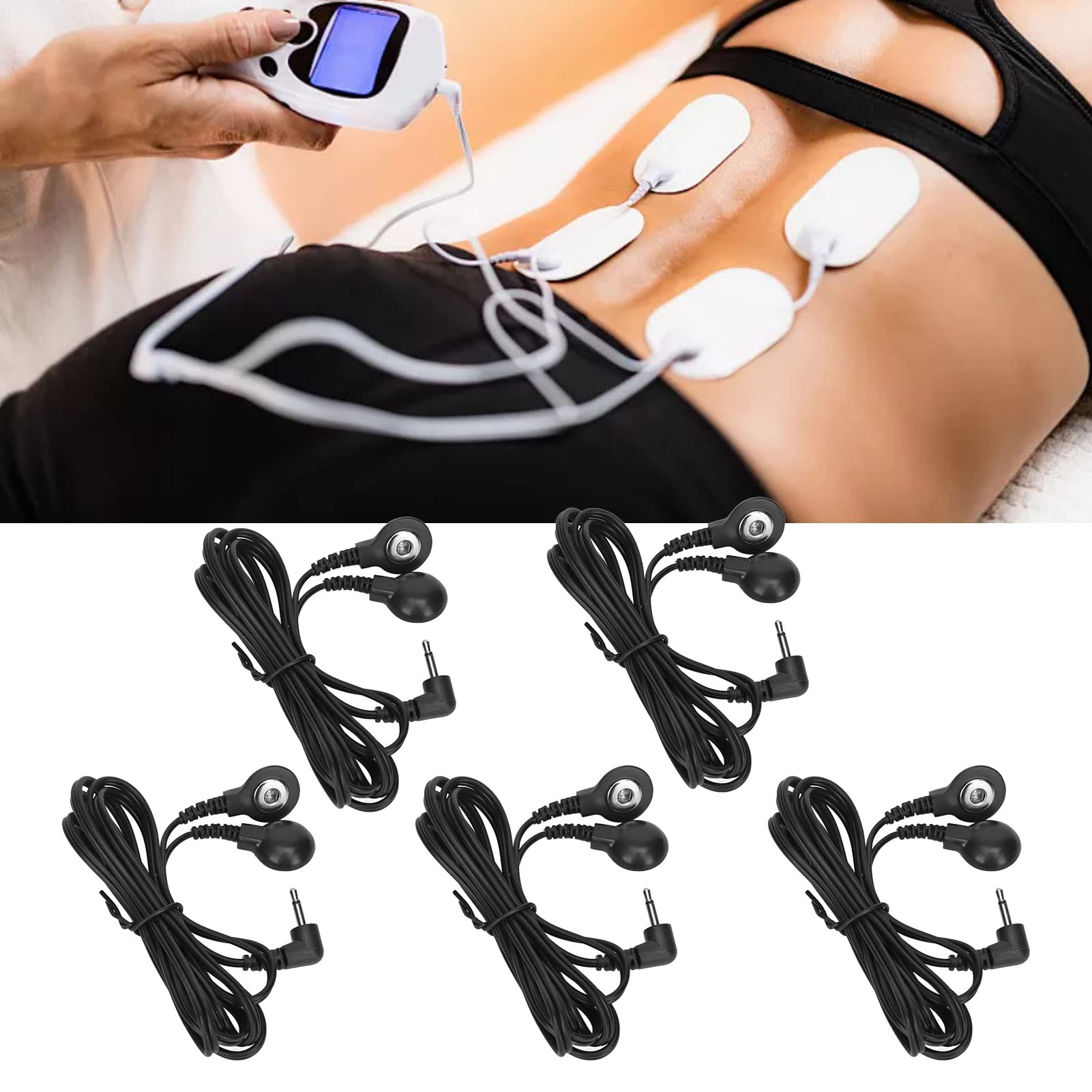 Electrode Cable, Electrode Wire, 5PCS Electrode Wire Black 2.5mm Elbow 1.2m Replacement Wires for TENS Digital Machine