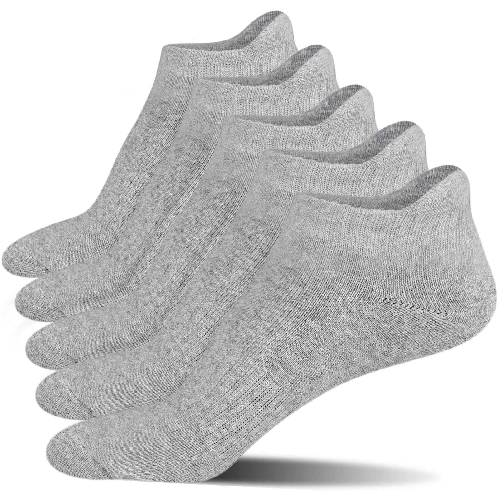 COZYOFFI 5 Pairs Ankle Socks for Women and Men Thick Cushion Athletic Running Low Cut Socks With Tab (Small, C03-Gray)