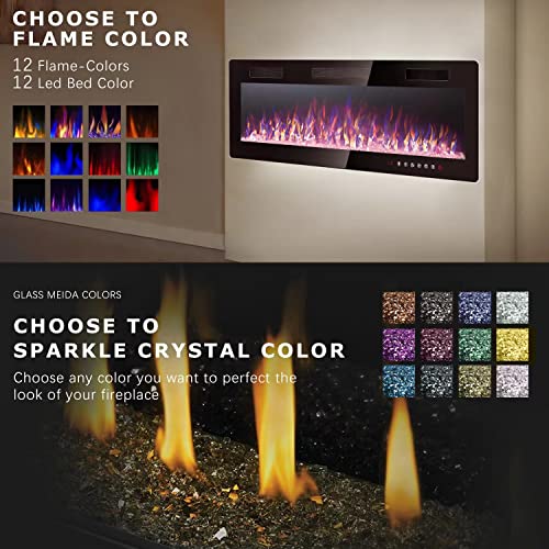 Vitesse 50 inch Ultra-Thin Electric Fireplace in-Wall Recessed and Wall Mounted Fireplace Heater,Linear Fireplace with Multicolor Flame,Timer,Low Noise,750/1500W,Touch Screen & Remote Control(50ββ)