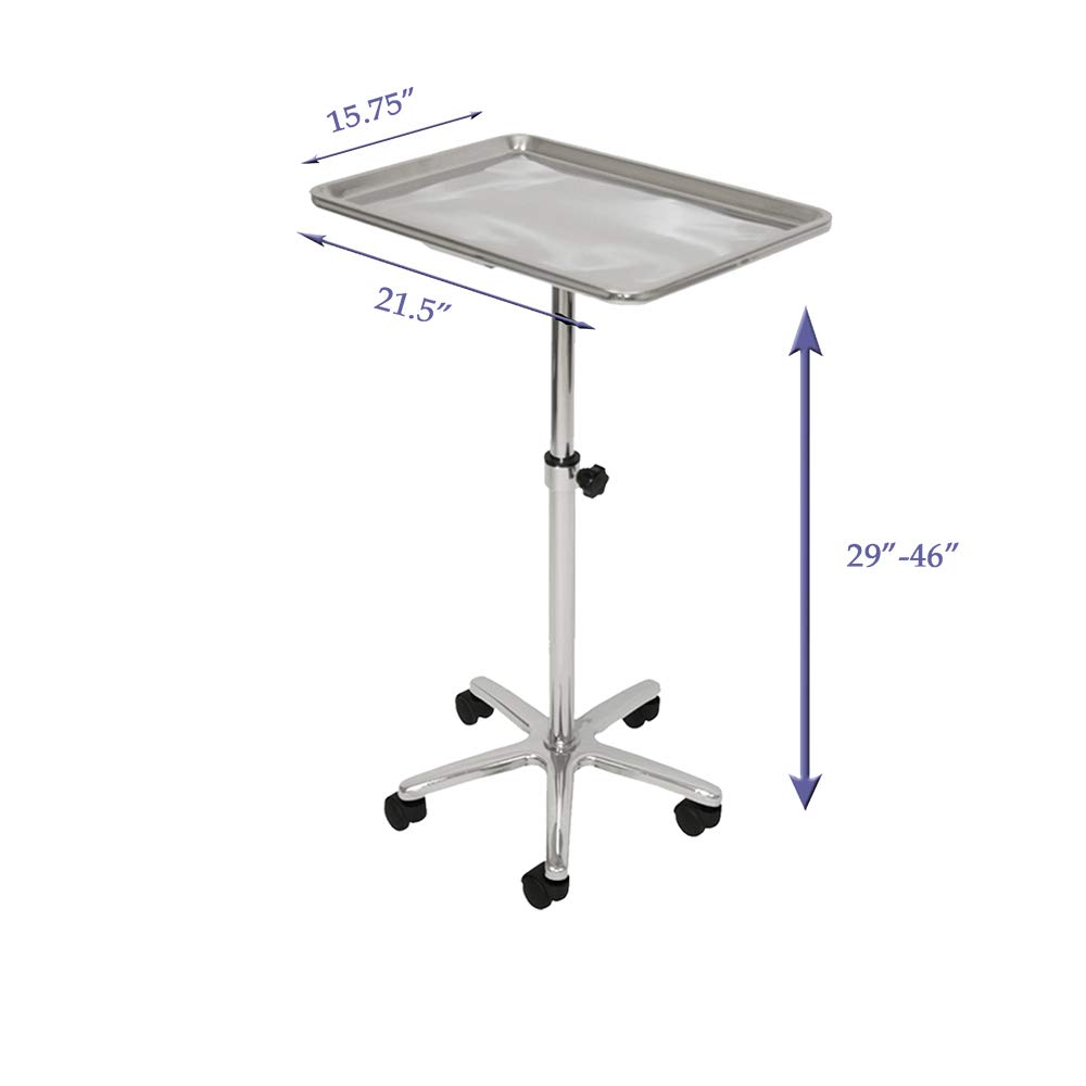 Extra Large Chrome Tattoo Tray All Purpose Rolling Adjustable Height Cart Salon Spa Beauty Equipment