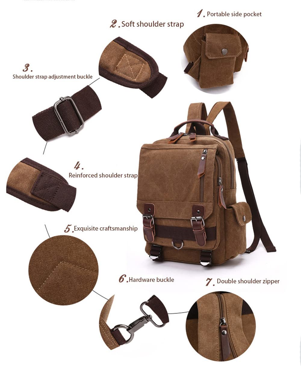 FASNAHOK Canvas Shoulder Backpack Travel Rucksack Sling Bag Cross Body Messenger Bag Casual Daypack