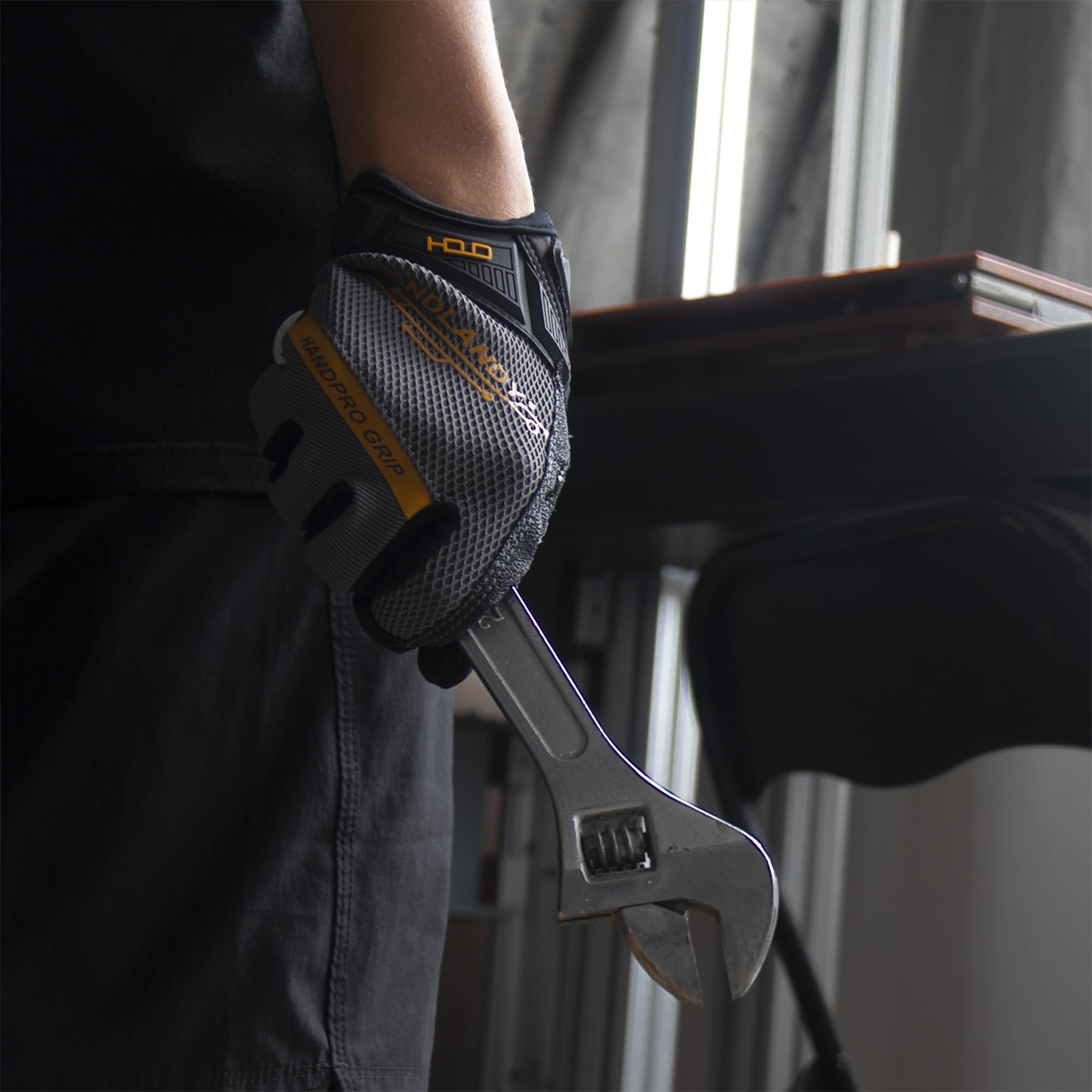 HANDLANDY Work Gloves with Grip for Men & Women, Mechanic Working Gloves Touchscreen, Flexible Thin Work Gloves (Medium, Grey)