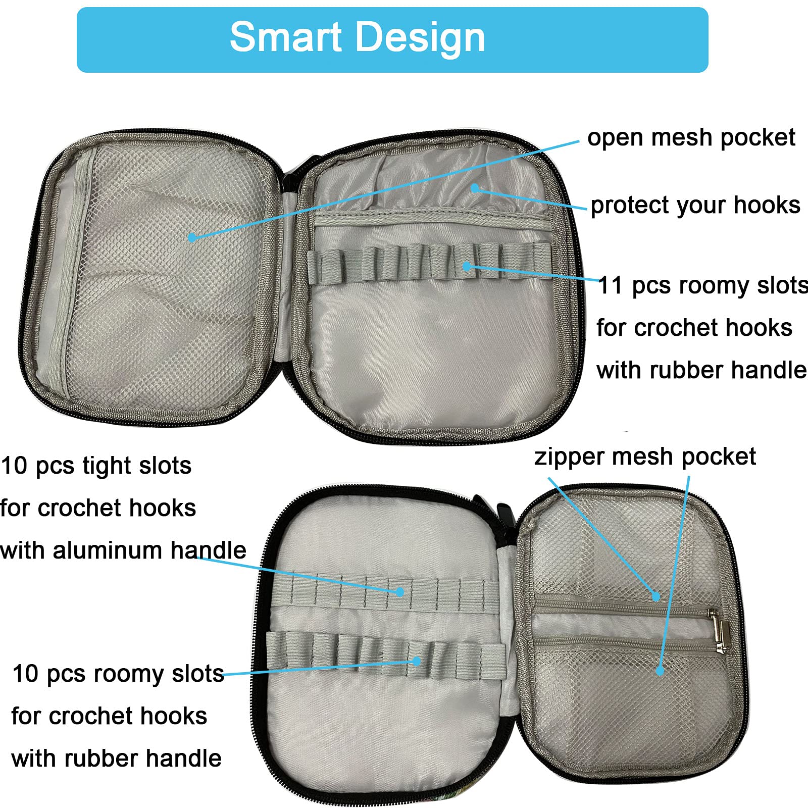Ctcwsh Crochet Hook Case Only, Travel Crochet Kit Organizer, Portable Storage Bag for Crochet Needles Knitting Accessories, Lightweight and Compact, Easy to Carry, Floral Pattern