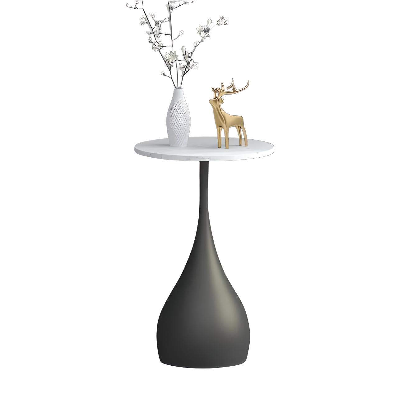 Modish Luxury Round Marble Top End Table for Living Room - Round Accent Table for Small Spaces (Black Iron Leg), Medium