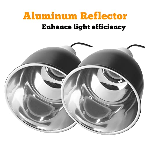 TEKIZOO Reptile Light Fixture 5.5 Inch Deep Dome Aluminum Optical Reflector Cover for Tortoise Habitat and Reptile Tank Glass Terrariums(2 Pack)