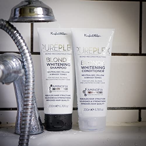 PurePlex Bond Reconstructing Blonde Conditioner. Neutralizes Brassy & Yellow Tones in All Blonde, Lightened and Grey Hair Whilst Repairing and Leaving Hair a Clean, Crisp White Blonde.