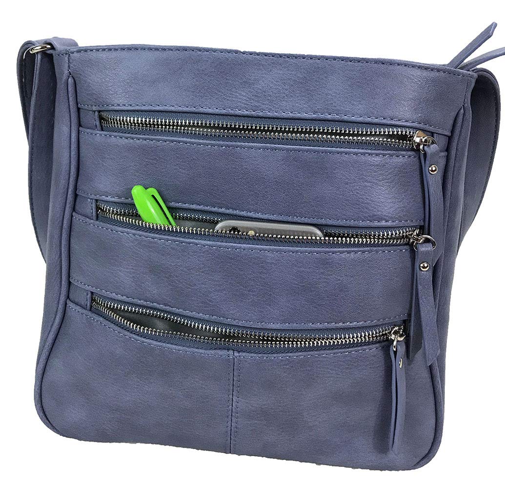 Zzfab Triple Zipper Locking Concealed Carry Crossbody Bag - CCW Concealed Carry Purse Blue