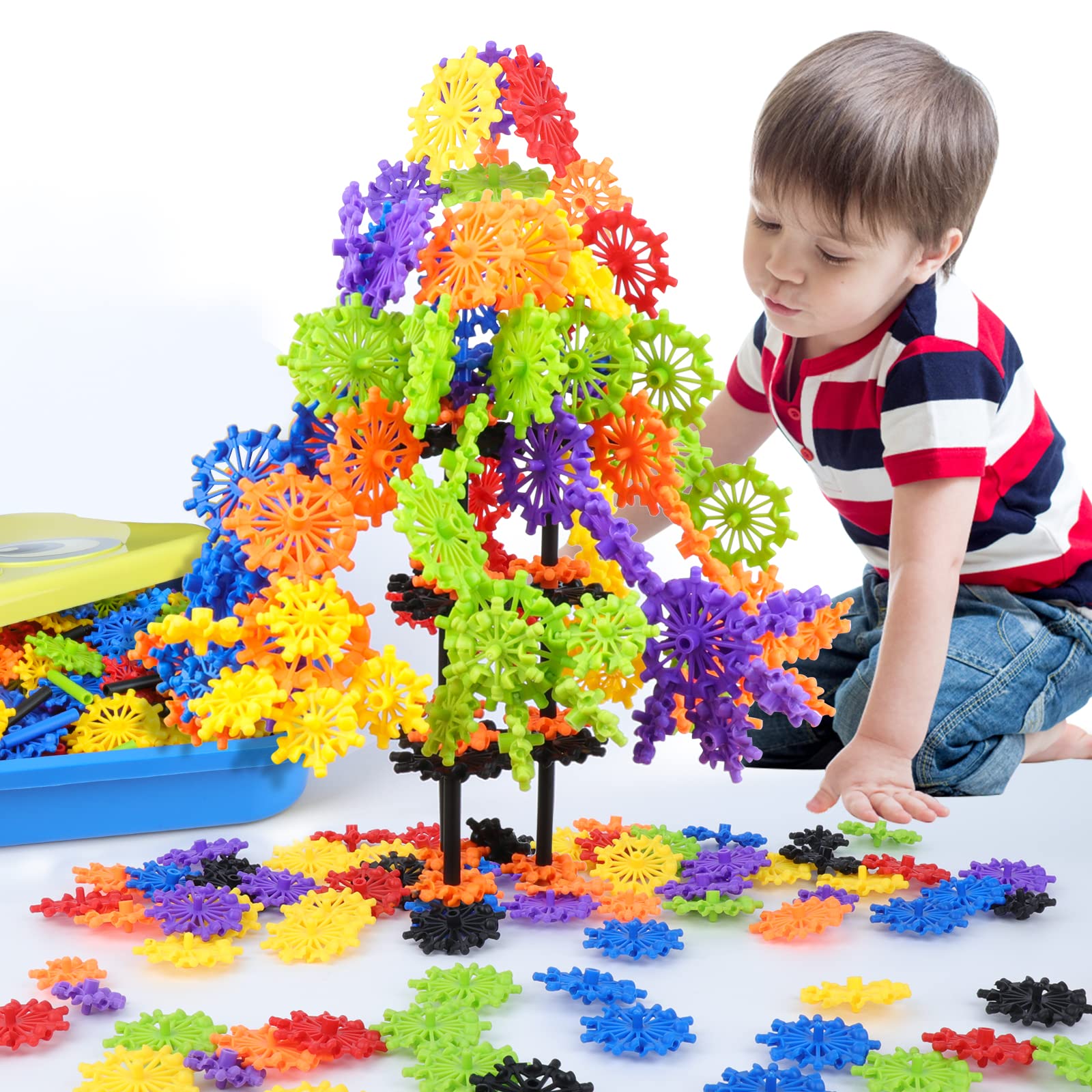 FASTSPOK STEM Building Blocks - 350Pcs Interlocking Plastic Disc Set - Kindergarten Educational Building Toys - Creative Snowflake Toys for Kids Ages 4-8 Boys&Girls