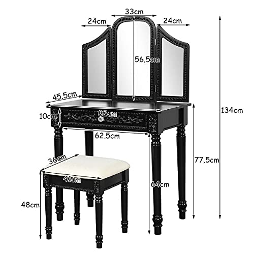 NJSV Vanity Makeup Table Set w/Tri-Folding Mirror & Stool Shuq Vanity Desk Makeup Vanity Side Tables Bedroom Vanity Table Portable Desk Vanity Set