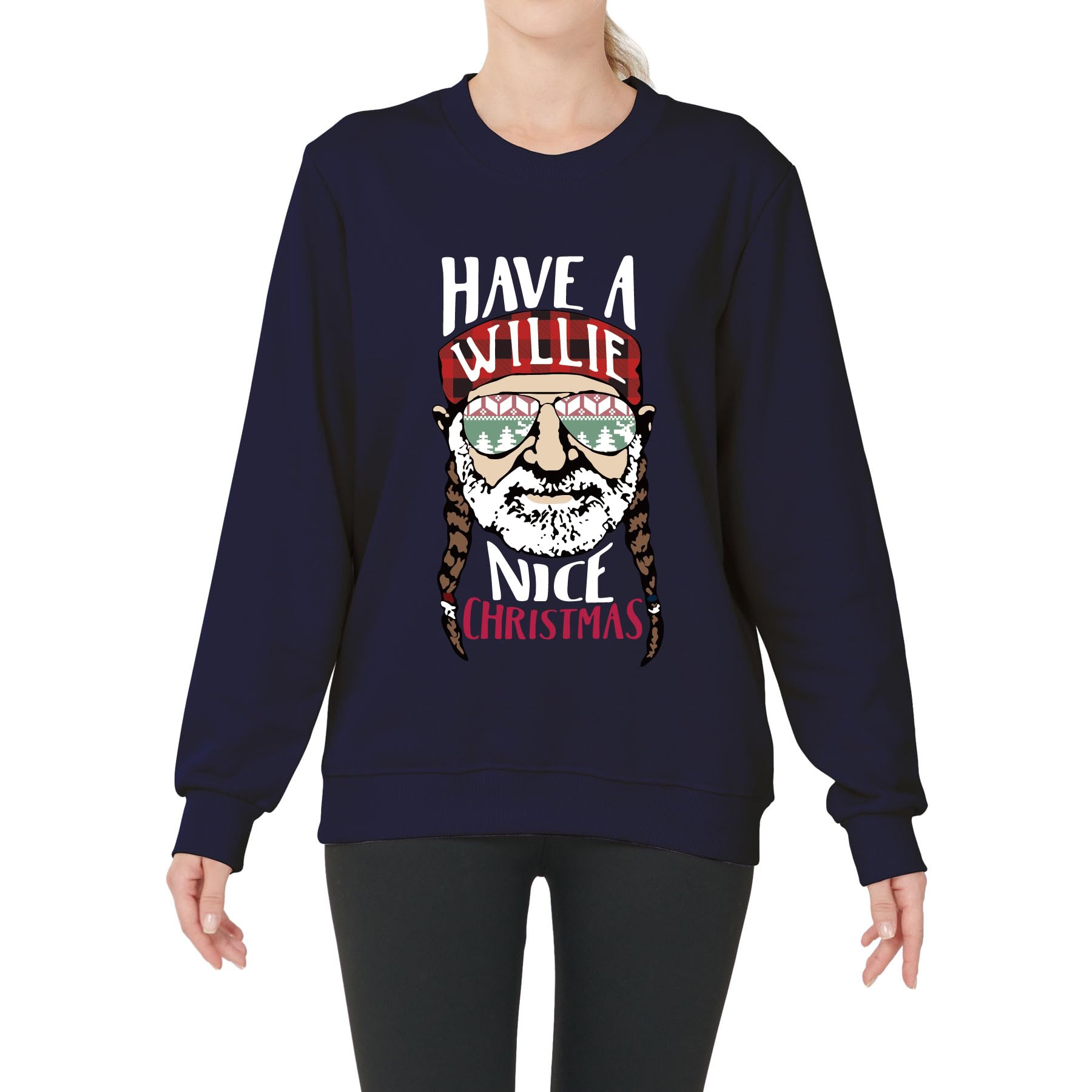 CONTEANER I Run on Coffee and Christmas Cheer Ugly Christmas Sweater Women's Long Sleeve Pullover Sweatshirt funny Graphic tops (Have Navy blue, XL)