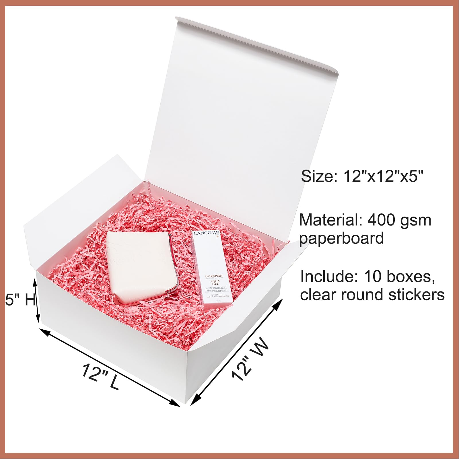 Mcfleet 12x12x5 Inches Large Gift Boxes with Lids 10 Pack Bridesmaid Proposal Boxes White Extra Deep Gift Box for Presents, Craft Boxes for Wedding, Graduation, Holiday, Christmas, Birthday Gift