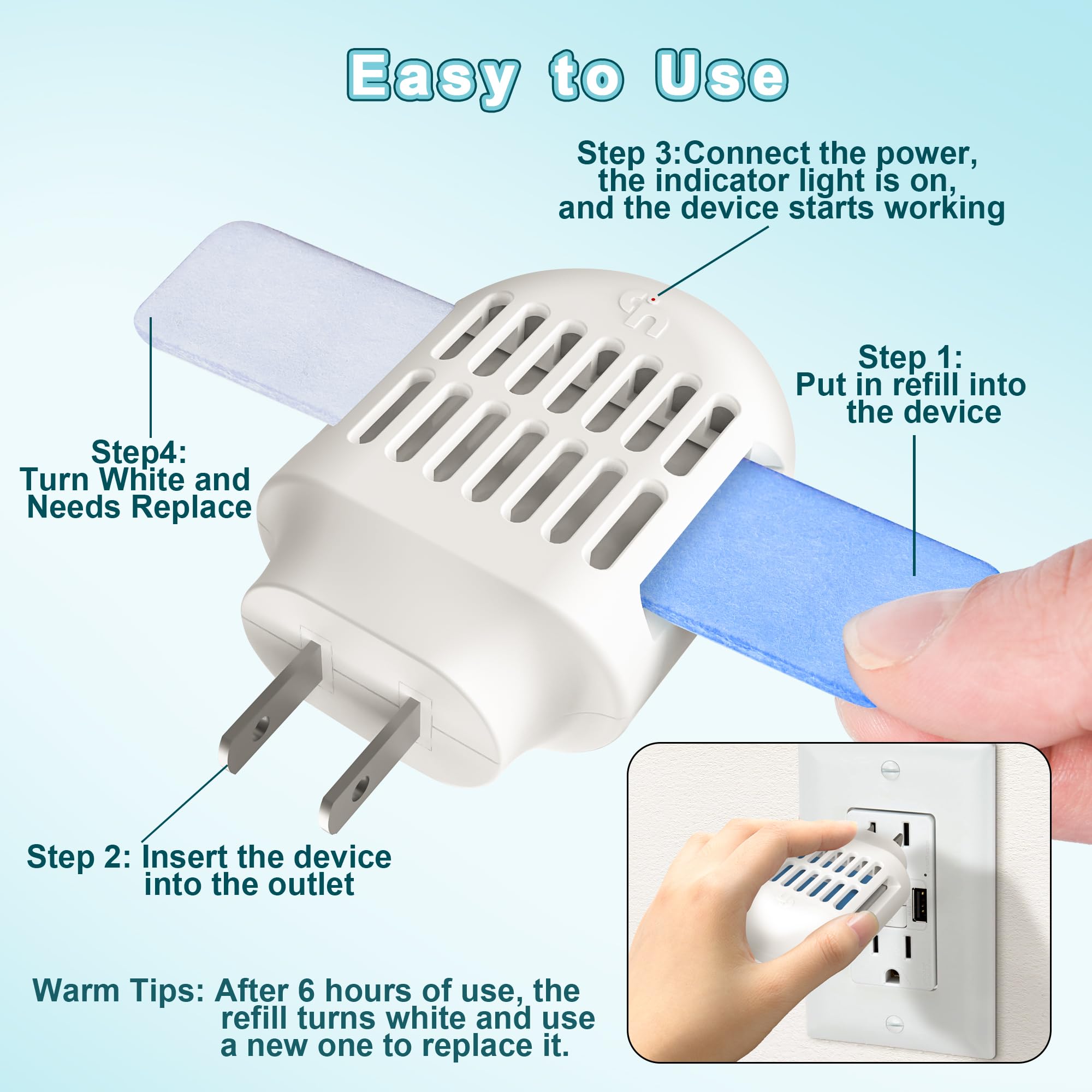 Mosquito Repeller,Mosquito Repellent Plug in Wall Outlet,Included 10 Pcs Refill,DEET-Free,Highly Effective for Home, Bedroom, Office,Kitchen,Camping,Travel