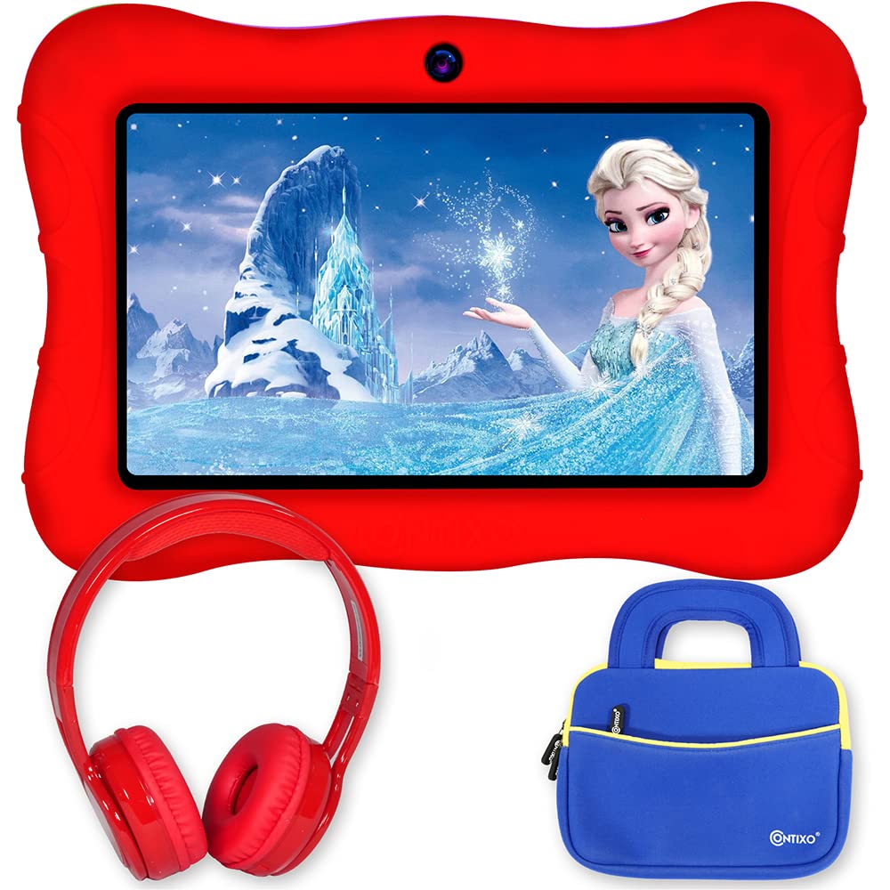 Contixo 7 inch Kids Learning Tablet Bundle - 2GB RAM 32GB Storage, Bluetooth, Android 10, Dual Cameras, Parental Control, Kids Bluetooth Headphone & Tablet Bag