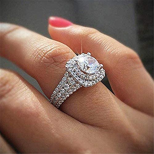 CTDFJRYFF Fashion Simulation 925 Sterling Silver 3 Carat Ultra Sparkling Zircon Engagement Wedding Ring (US Code 6-10)(6)