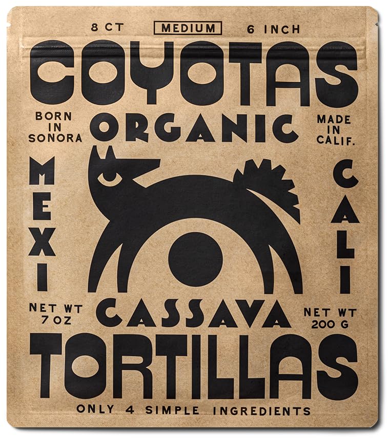 COYOTAS Organic Grain Free Cassava Tortillas MEDIUM 6-INCH (8 Tortillas Per Pack) (5 Packs)