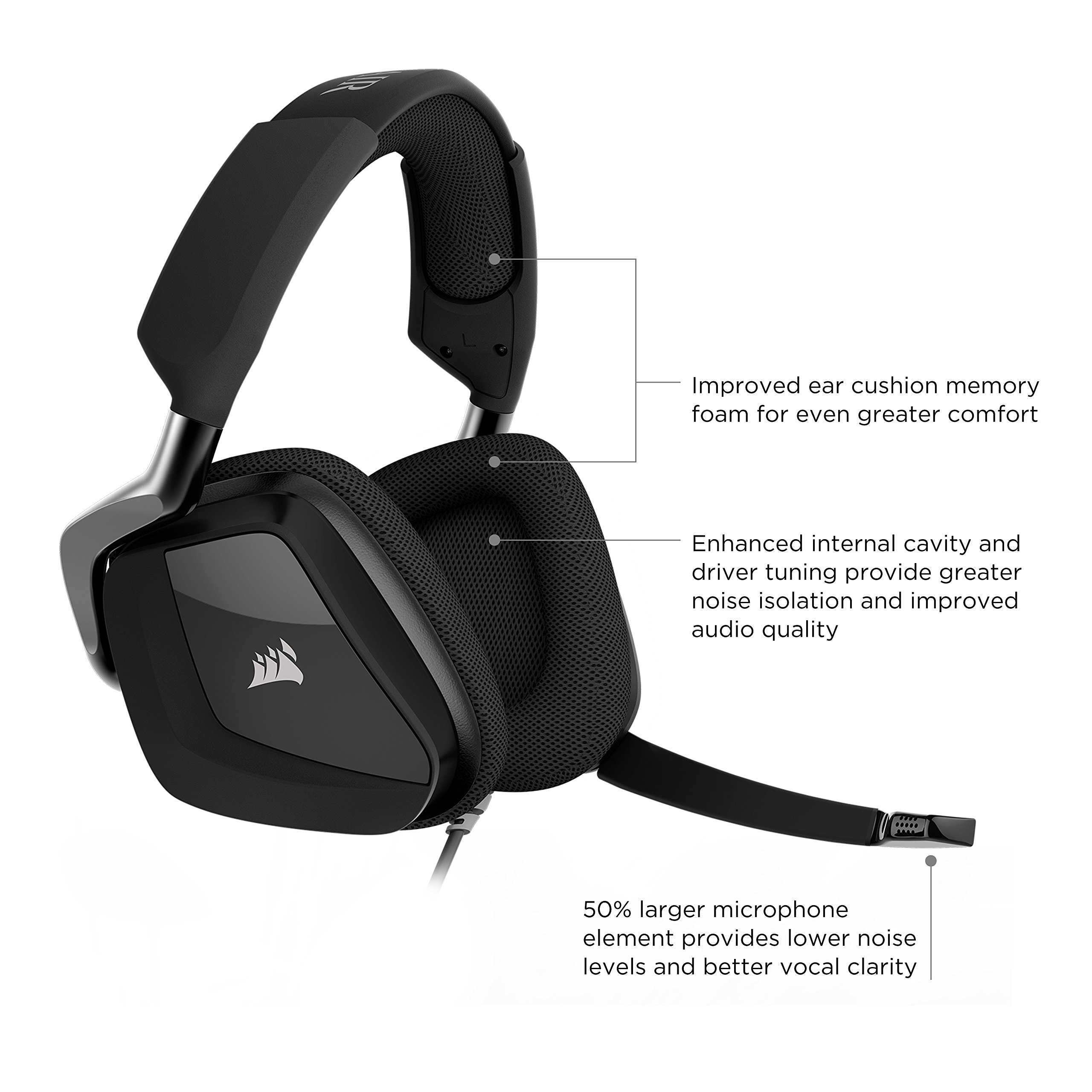 CORSAIR VOID PRO SURROUND Gaming Headset - Dolby 7.1 Surround Sound Headphones for PC - Works with Xbox One, PS4, Nintendo Switch, iOS and Android - Carbon