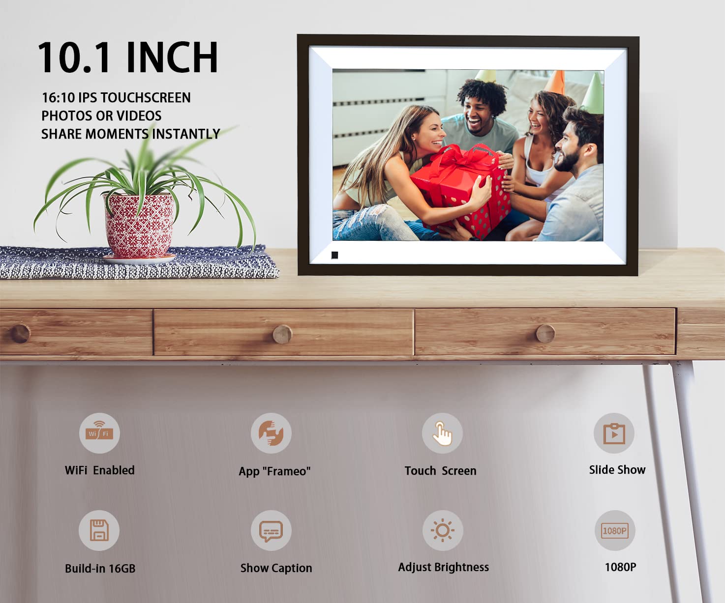 Digital Picture Frame 10.1 Inch Large Digital Photo Frame with IPS Full HD Touchscreen, 32GB WiFi Smart Frame Share Photos and Videos Instantly from Anywhere via Frameo App