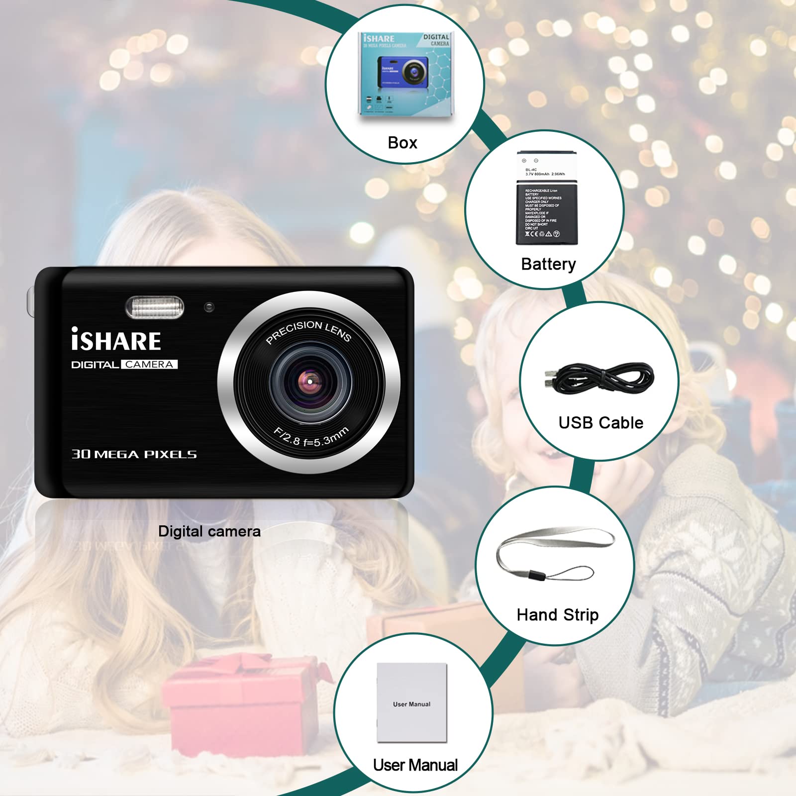 Digital Camera for Photography, 30MP Rechargeable Point and Shoot Digital Camera with 2.8" LCD 18X Digital Zoom for Kids Teens Elders(Black)
