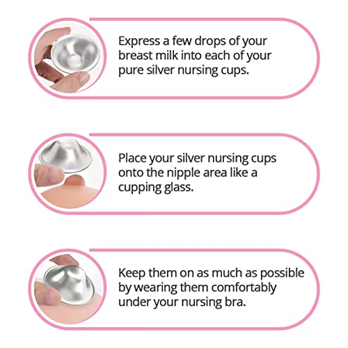 Silveriumom The Original Silver Nursing Cups - Nipple Shields for Nursing Newborn - 100% Pure Silver 999 Silver and Handmade - Nipple Covers Breastfeeding