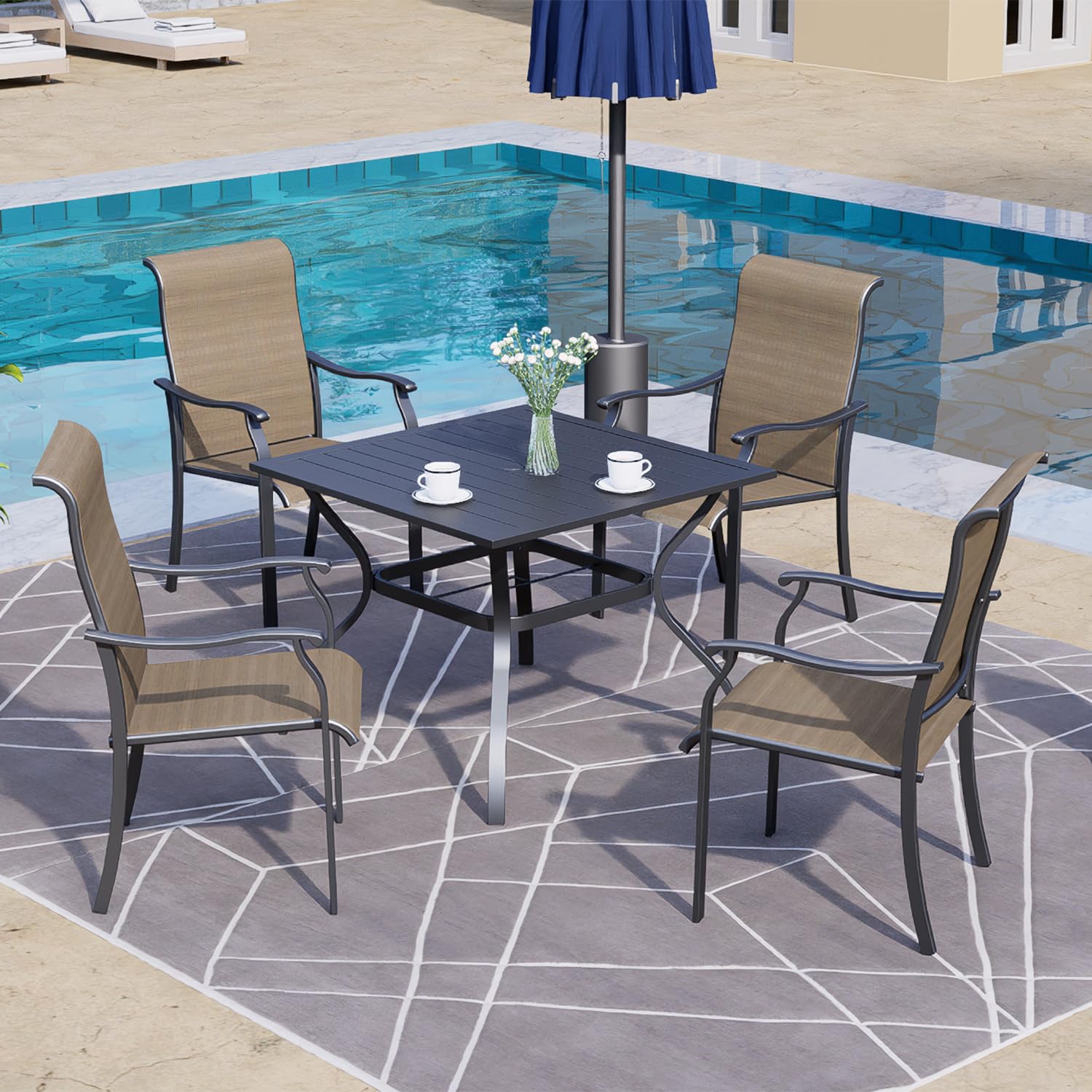 Nixtopia Patio Dining Chairs High Back Outdoor Chairs Set of 2 with Metal Frame, Armrest and Textilene Support - Grey