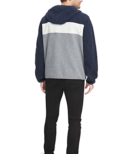 Tommy Hilfiger Men's Hooded Polar Fleece Jacket, Navy/White/Light Grey, Large