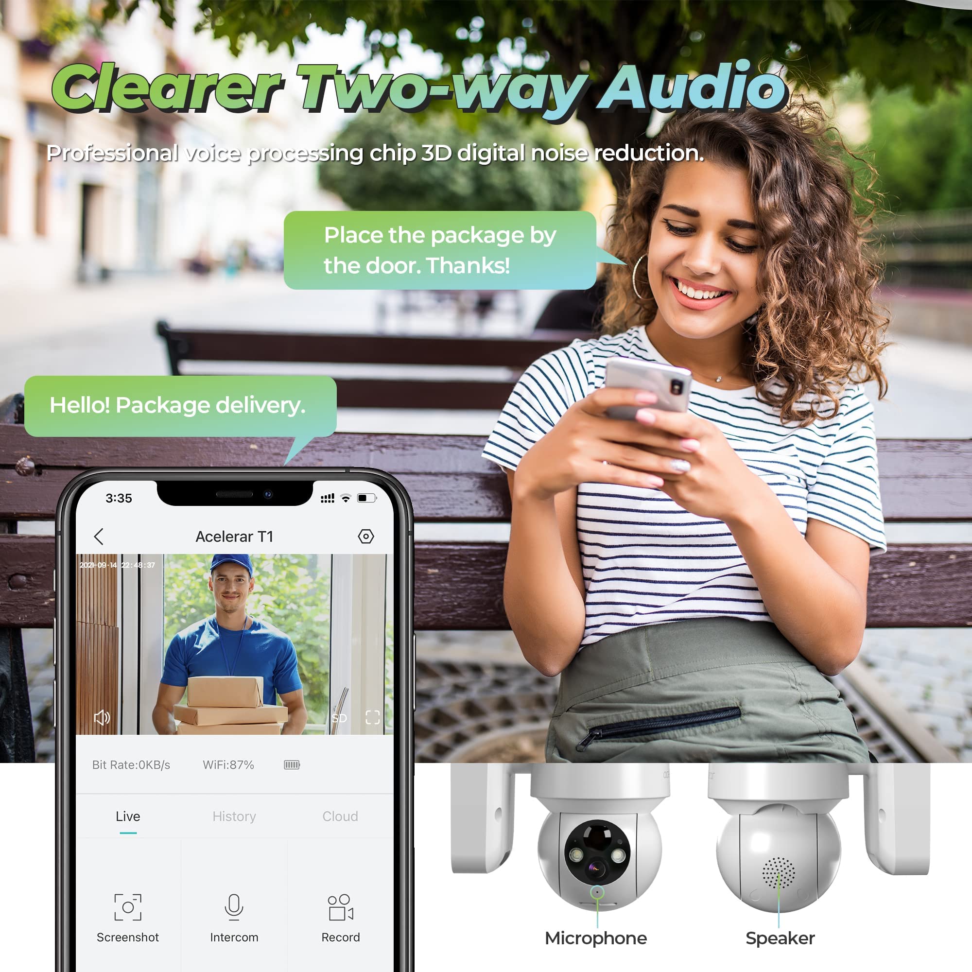 Solar Security Camera Outdoor with Solar Powered, 2K 3MP Color Night Vision PTZ WiFi Camera Built-in 9600mAh Battery with Motion Detect