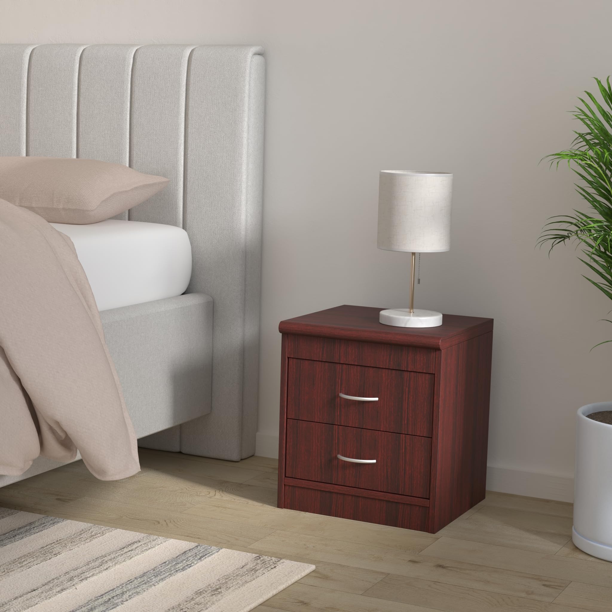 Hodedah 2 Drawer Nightstand, Mahogany, 21.65 in x 48.03 in x 72.83 in