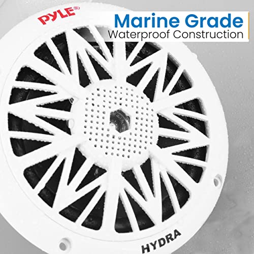 Pyle 5.25 Inch Dual Marine Speakers - 2 Way Waterproof and Weather Resistant Outdoor Audio Stereo Sound System with 150 Watt Power, Poly Carbon Cone, Cloth Surround and Low Profile Design - 1 Pair