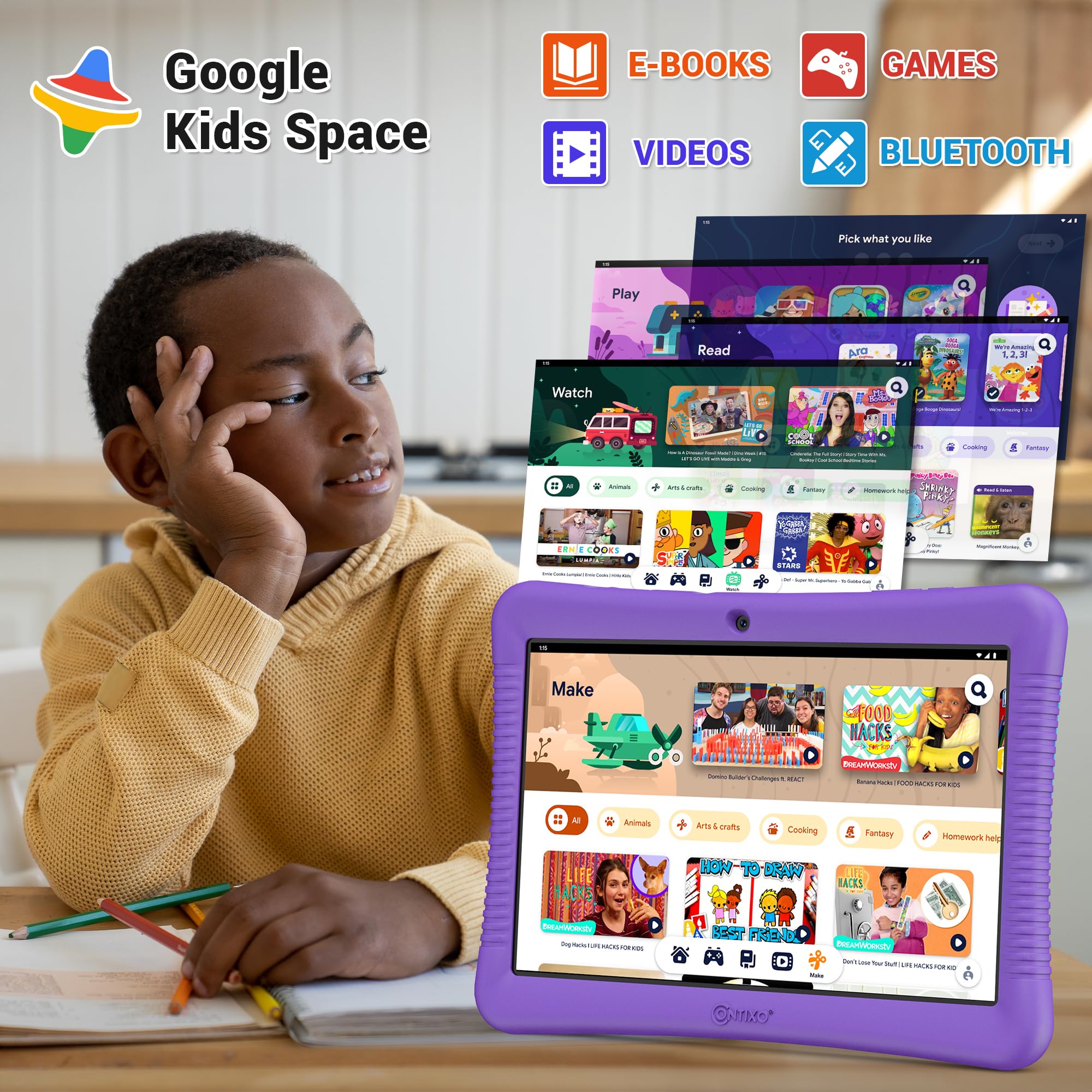 Contixo Kids Tablet K102-10-inch HD, Ages 3-7 Toddler Tablet, Parental Control, Android 10, 64GB, WiFi, Learning Tablet for Children with Disney E-Book Pre-Installed, Kid-Proof Case, Purple