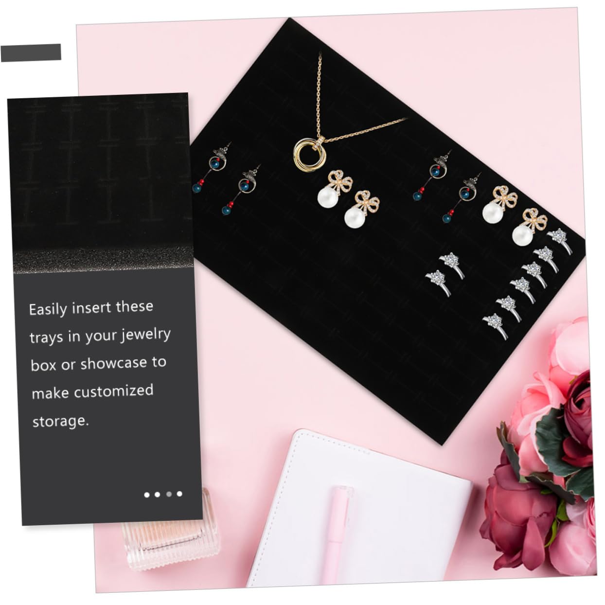 Didiseaon 9 pcs Jewelry Box black stand black choker necklace black sponge Ear Stud Pad black foam ring insert drawer ring organizer earring display tray jewelry insert pad foams pad lining
