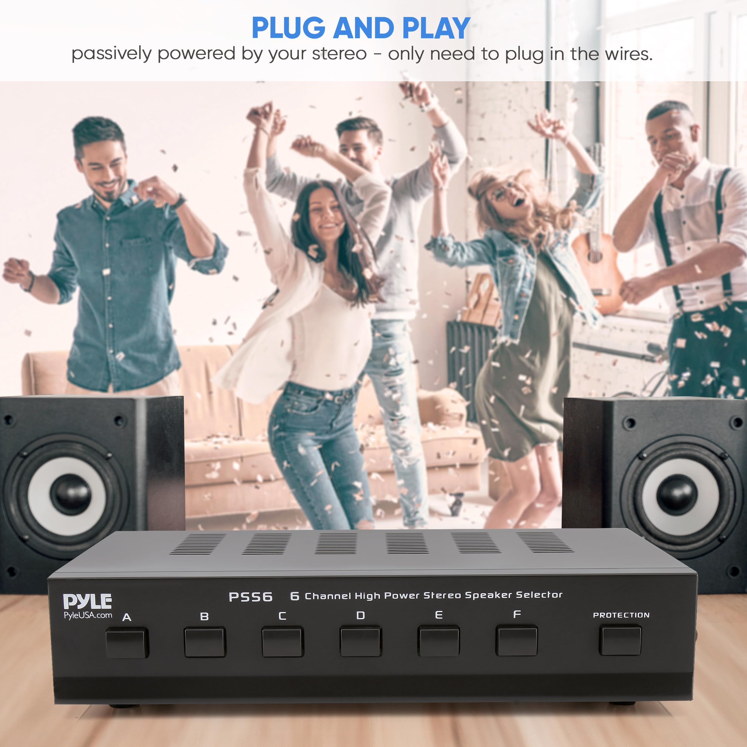 Pyle Home Premium New and Improved 6 Zone Channel Speaker Switch Selector Switch Box Hub Distribution Box for Multi-Channel High Powered Stereo Amplifier A,B,C,D Switches, 6 Pairs Of speakers PSS6