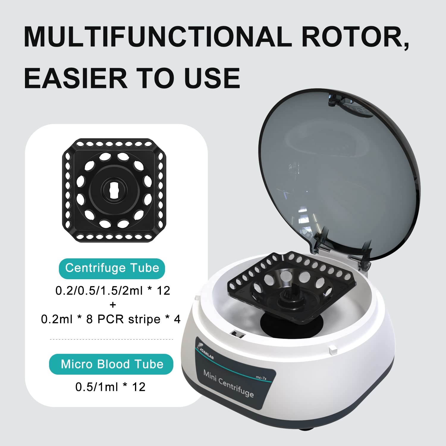 Lab Mini Centrifuge Machine Bechtop Microcentrifuges 4000rpm/7000rpm Adjustable 3 in 1 Rotor for 0.2/0.5/1.5/2mL Tube Capacity