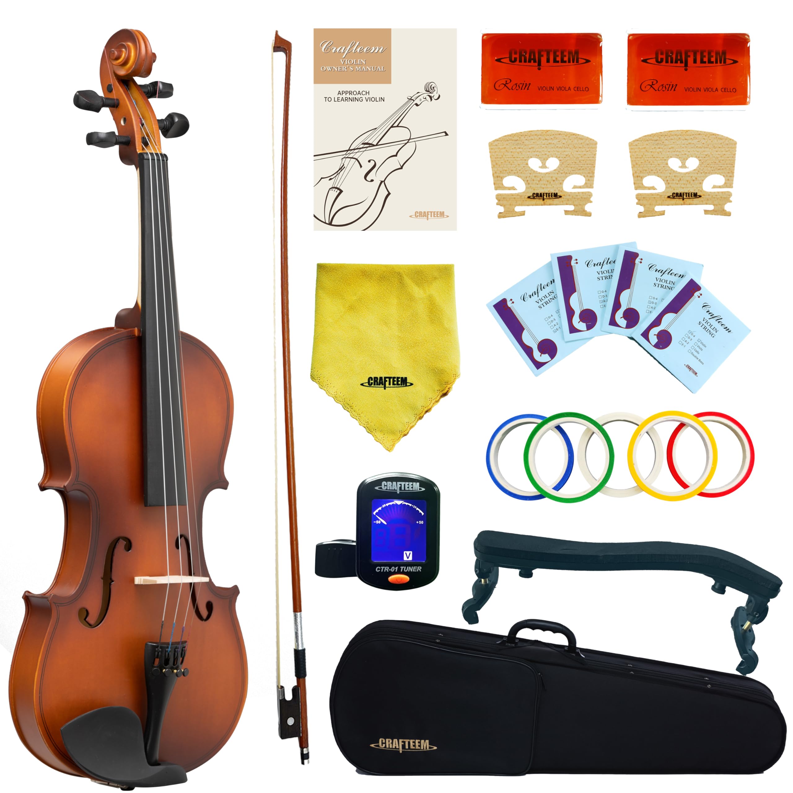 Crafteem Handcrafted Premium Violin Outfit for Kids Beginner, Student, and Adults -Perfect Your Sound and Unlock Your Musical Potential with Confidence.