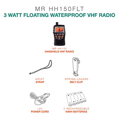 Cobra Marine Radio - MR HH150 FLT - 3 Watt, Floating, Long Range, Handheld, VHF Radio, NOAA, International, Waterproof, Submersible, Weather Alerts, LCD Screen, Belt Clip