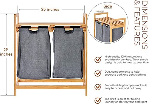 YOU SUPERIOR Bamboo Laundry Hamper With Dual Compartments Wooden Bamboo Laundry Organizer Cabinet For Bathroom, Beige