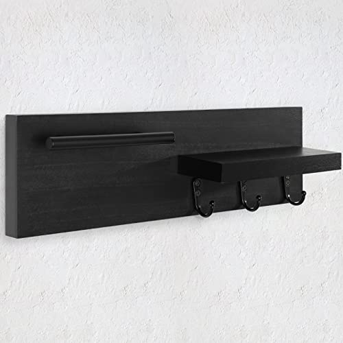 Lucundm Key Holder for Wall, Decorative Entryway Shelf with Hooks Holds Keys, Dog Leash, Sunglasses β Key Hanger with 3 Hooks Organizes, Enhances Home Decor (15β x 4.5β x 2.6β) (Black)