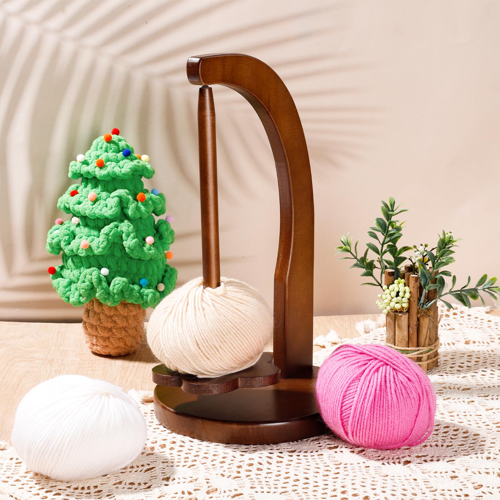 HanaWood Yarn Holder for Knitting and Crocheting,Crochet Gift for Knitting Lovers,Wooden Yarn Spinner for Crocheting,yarn ball holder for knitting