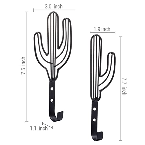 MyGift Wall Mounted Decorative Black Metal Entryway Coat Hooks Saguaro Cactus Shaped Hanging Novelty Hooks, Southwest Style Home Decor, Set of 4