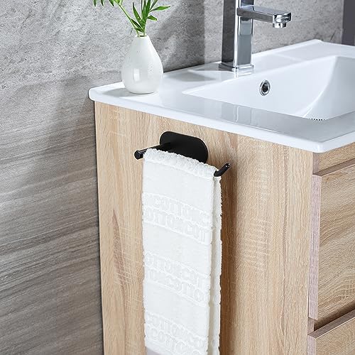 SUNTECH Hand Towel Holder - Black Towel Ring for Bathroom, Adhesive Towel Bar for Organizing Towels, 6 3/10 Inch Hand Towel Rack, Stainless Steel