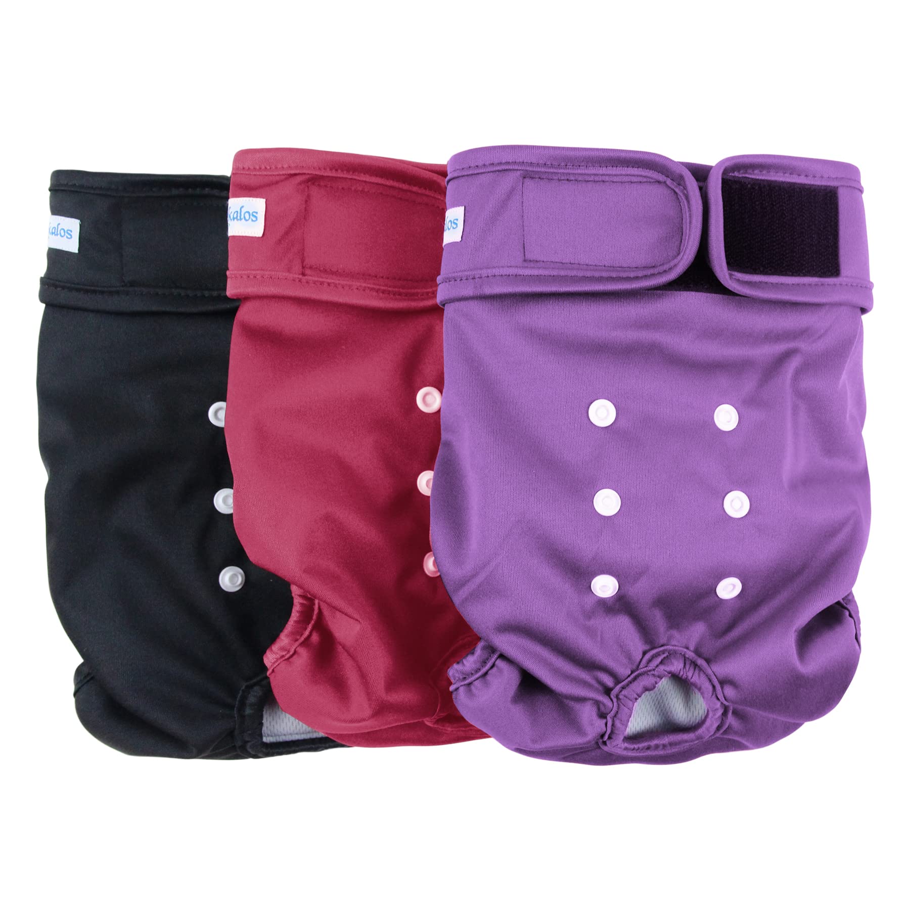 Leekalos Reusable Washable Dog Diapers Female (3 Pack) - Highly Absorbent Doggie Diapers - Size Adjustable Puppy Diapers for Dog Period Panties (Large,Red,Purple,Black)