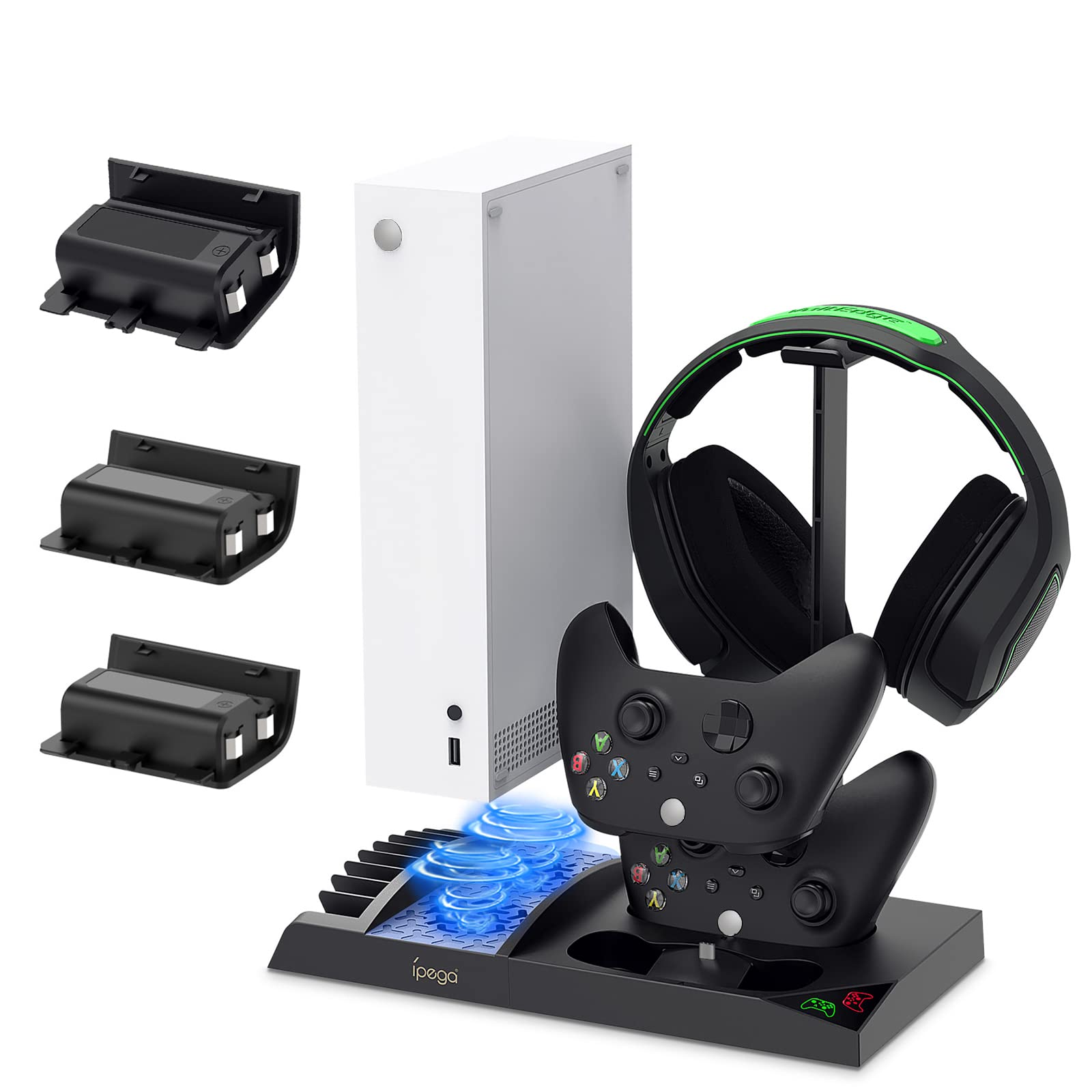 Cooling Fan Stand for Xbox Series S with 3-Pack 1400mAh Rechargeable Battery Pack, YUANHOT Vertical Charging Station Dock Accessories with Controller Charger Port & Cooler System for XSS - Black