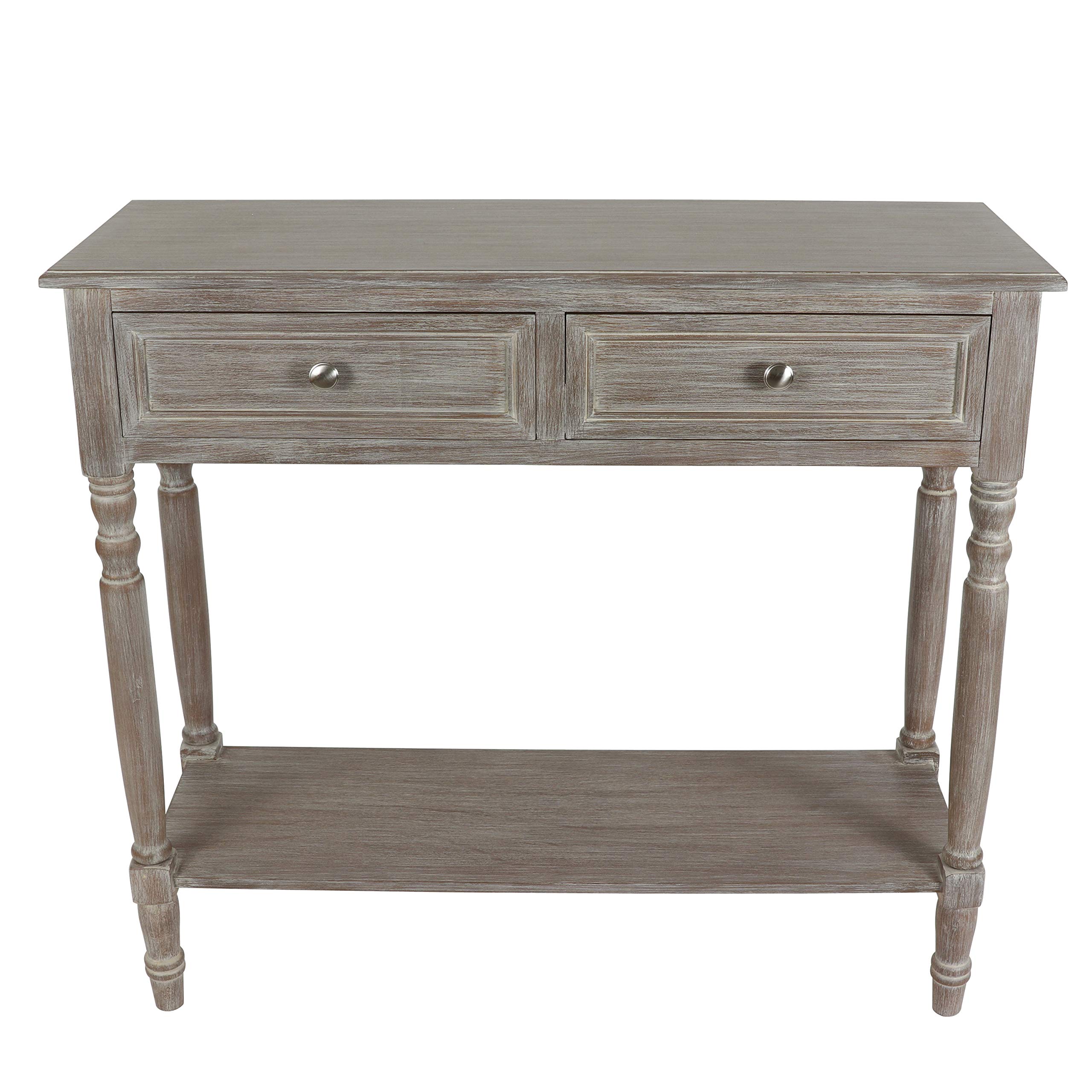 Decor Therapy Simplify 2-Drawer Console Table, 13 in x 35.75 in x 32 in (D x W x H), Natural Wood