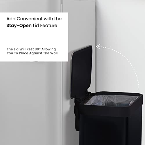 Home Zone Living 13 Gallon Kitchen Trash Can, Large Stainless Steel Liner-Free Body, 50 Liter Capacity, Matte Black, Virtuoso Series