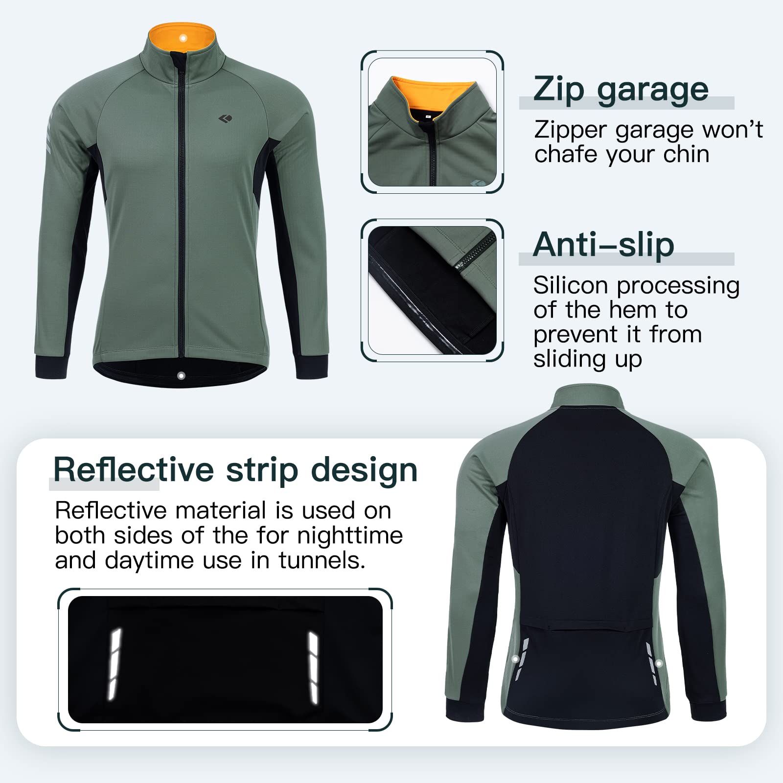 DIFOS Men's Windproof Running Cycling Jackets Windbreaker Thermal Bike Coat with Rear Pocket(S,Green)